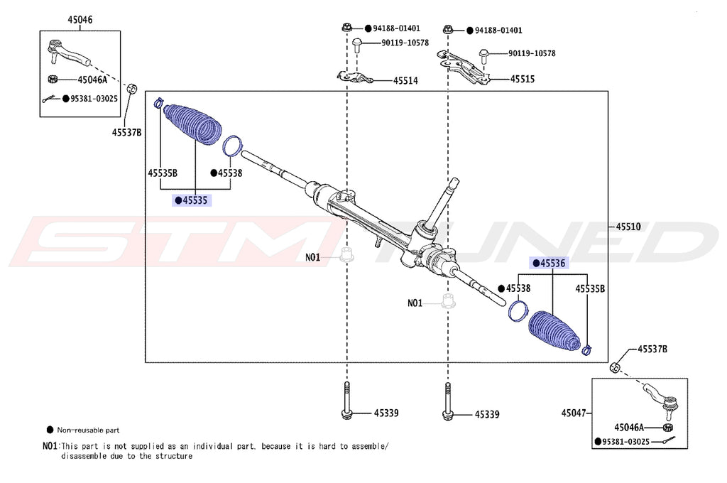 Toyota OEM Steering Rack Boot Kit for GR Corolla (4553559075)